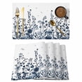 Blue Flower Cotton Linen Placemats Set of 8, Dragonfly Leaf Bud Ink ...