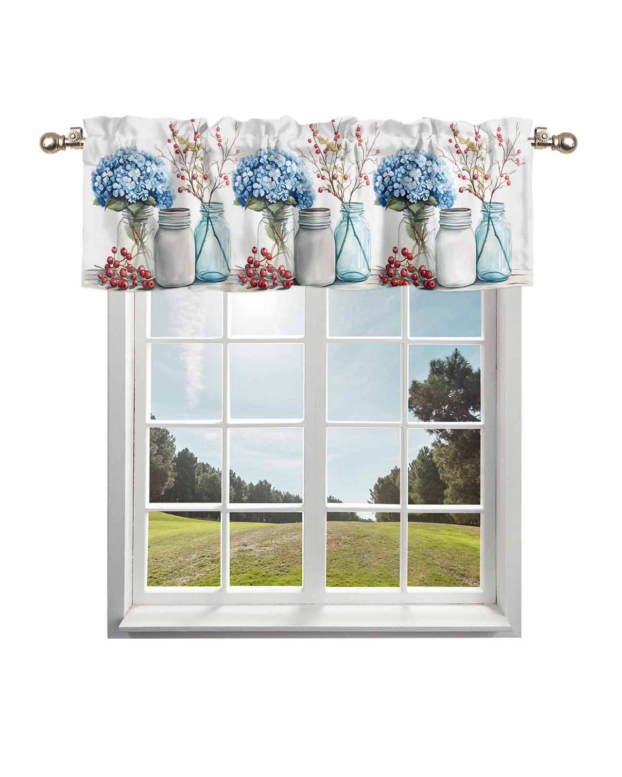 Blue Flower Curtain Valance for Windows/Living Room/Kitchen/Bathroom ...