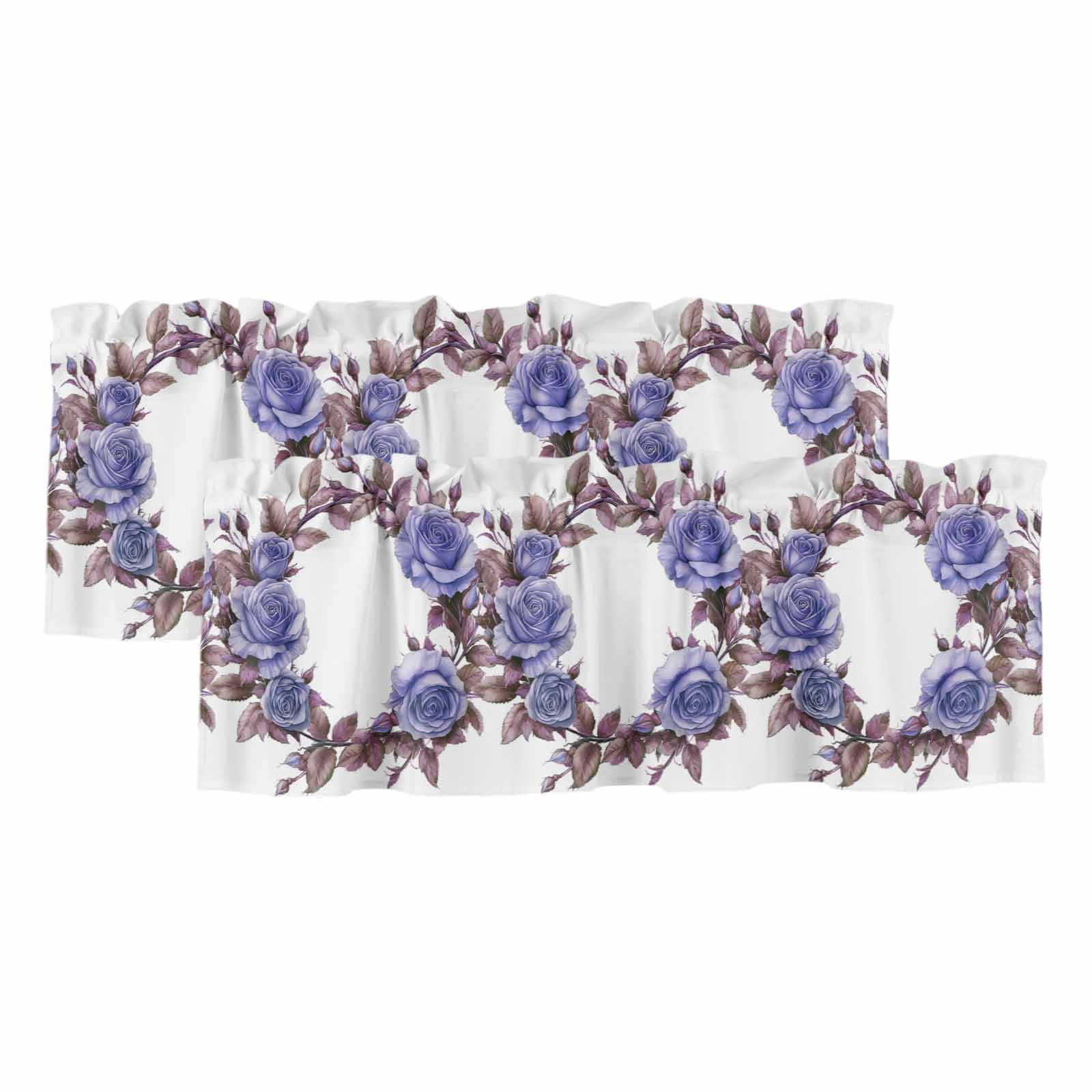 Blue Flower Curtain Valances for Windows, Kitchen Valance Window ...