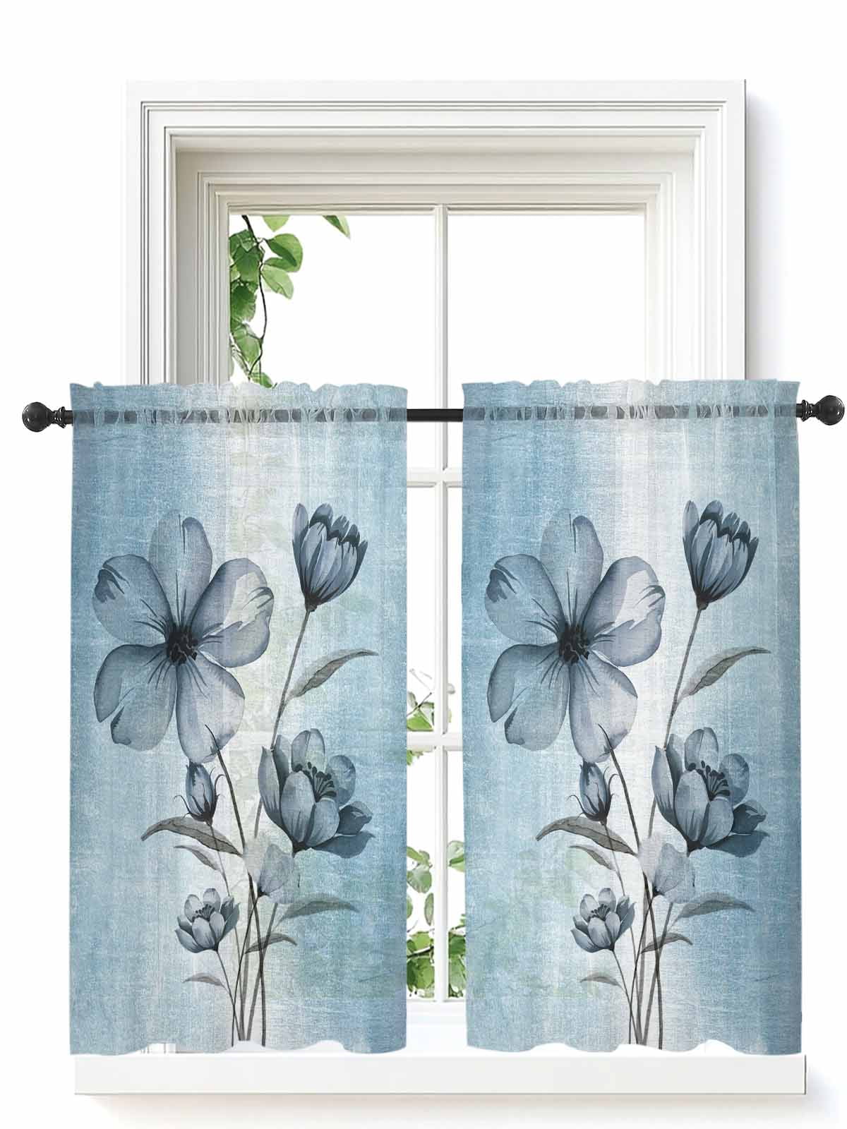 Blue Flower Curtains 54 Inch Length,Sheer Curtains for Bedroom Living ...