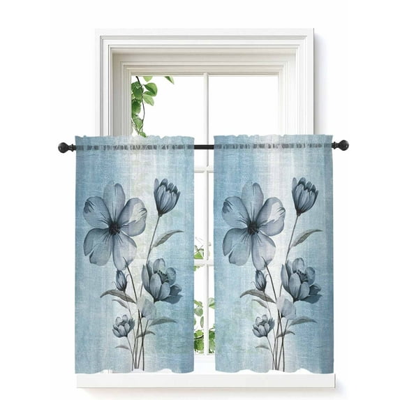 Blue Flower Curtains 54 Inch Length,Sheer Curtains for Bedroom Living ...