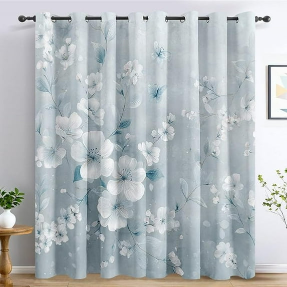 Blue Flower Curtains for Living Room, Thermal Insulated Watercolor ...