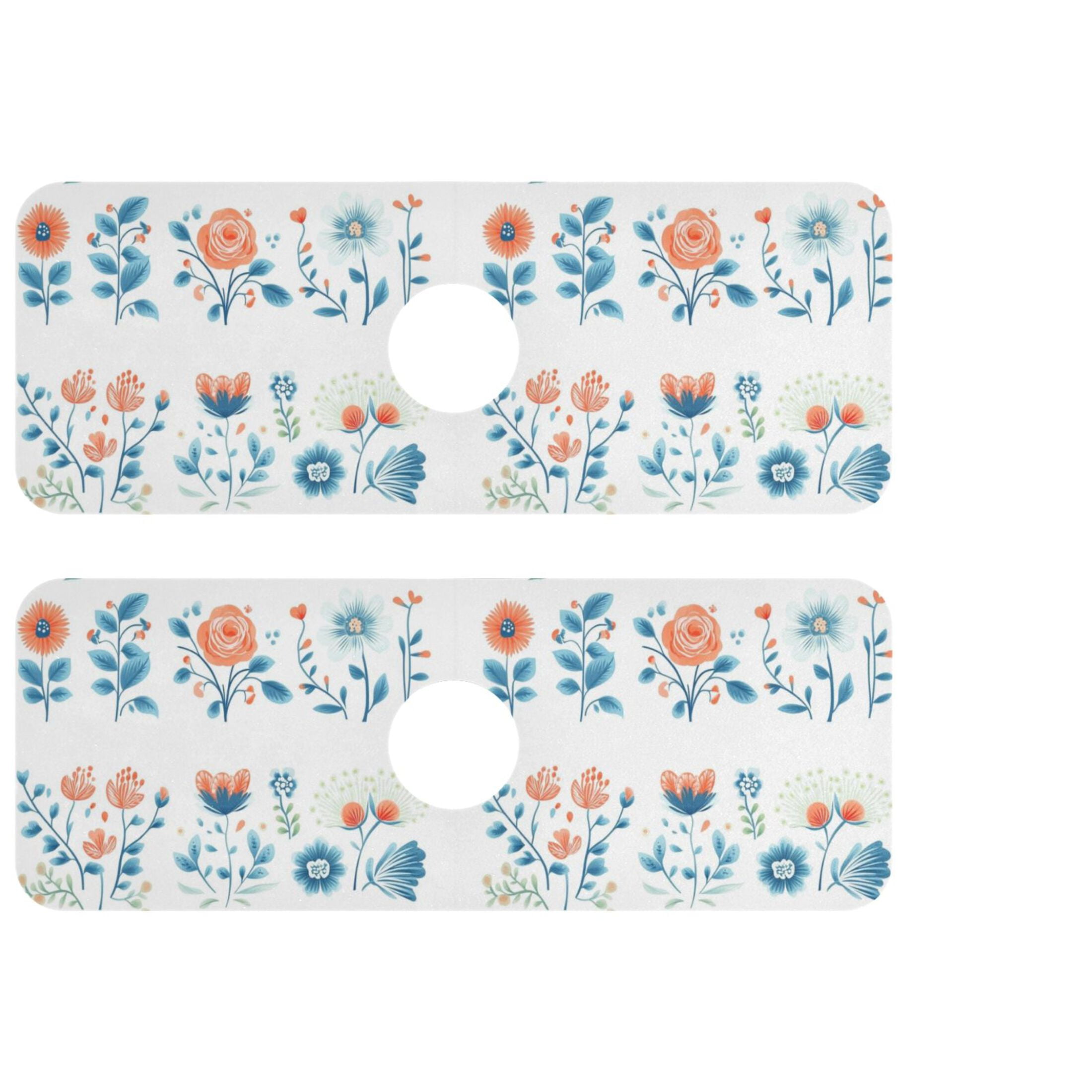 Blue Flower Decal Kitchen Sink Splash Guard, Silicone Sink Faucet Mat ...