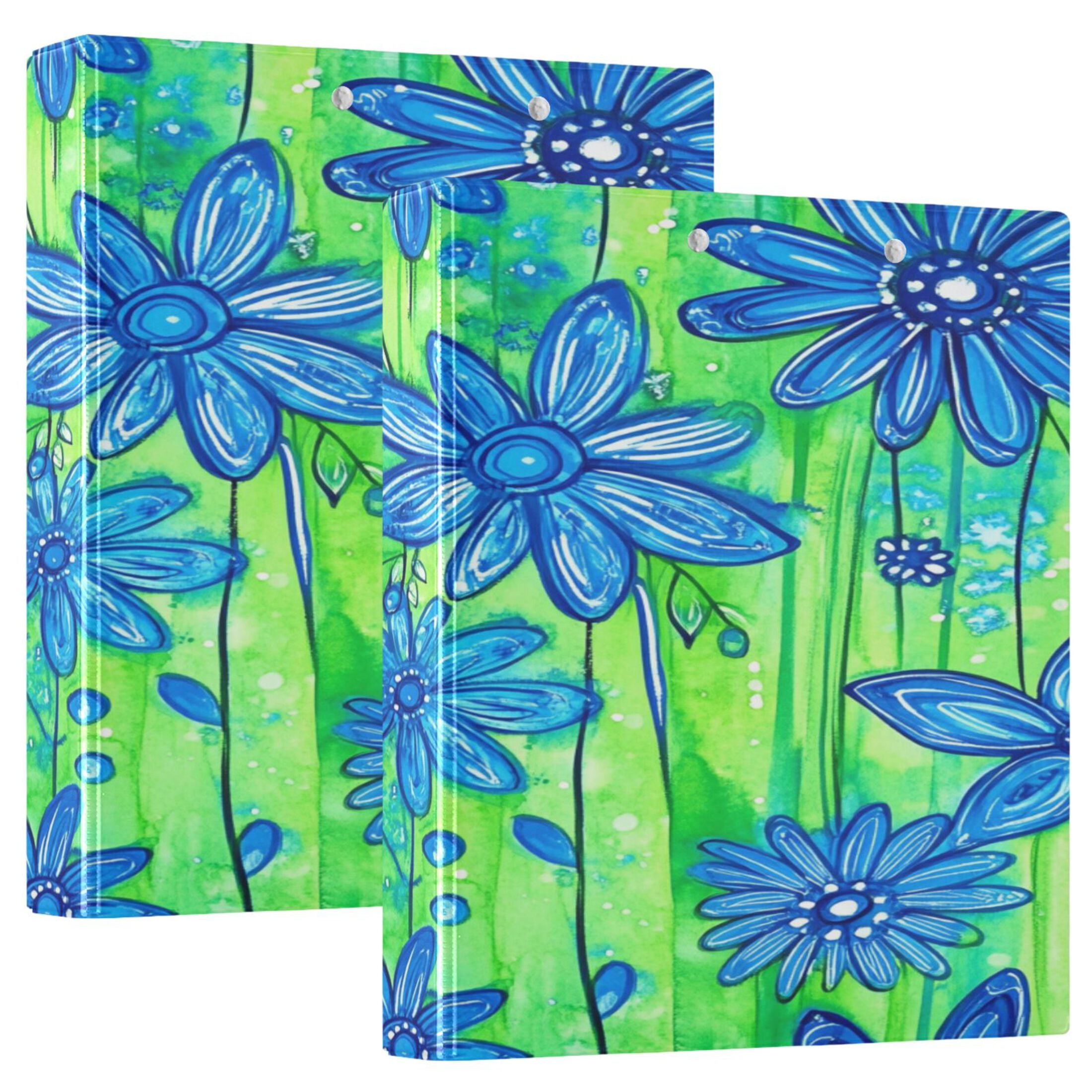 Blue Flower Delight 12.4x10.6in PVC Round Ring Binders, 2-Pack, D-Ring ...