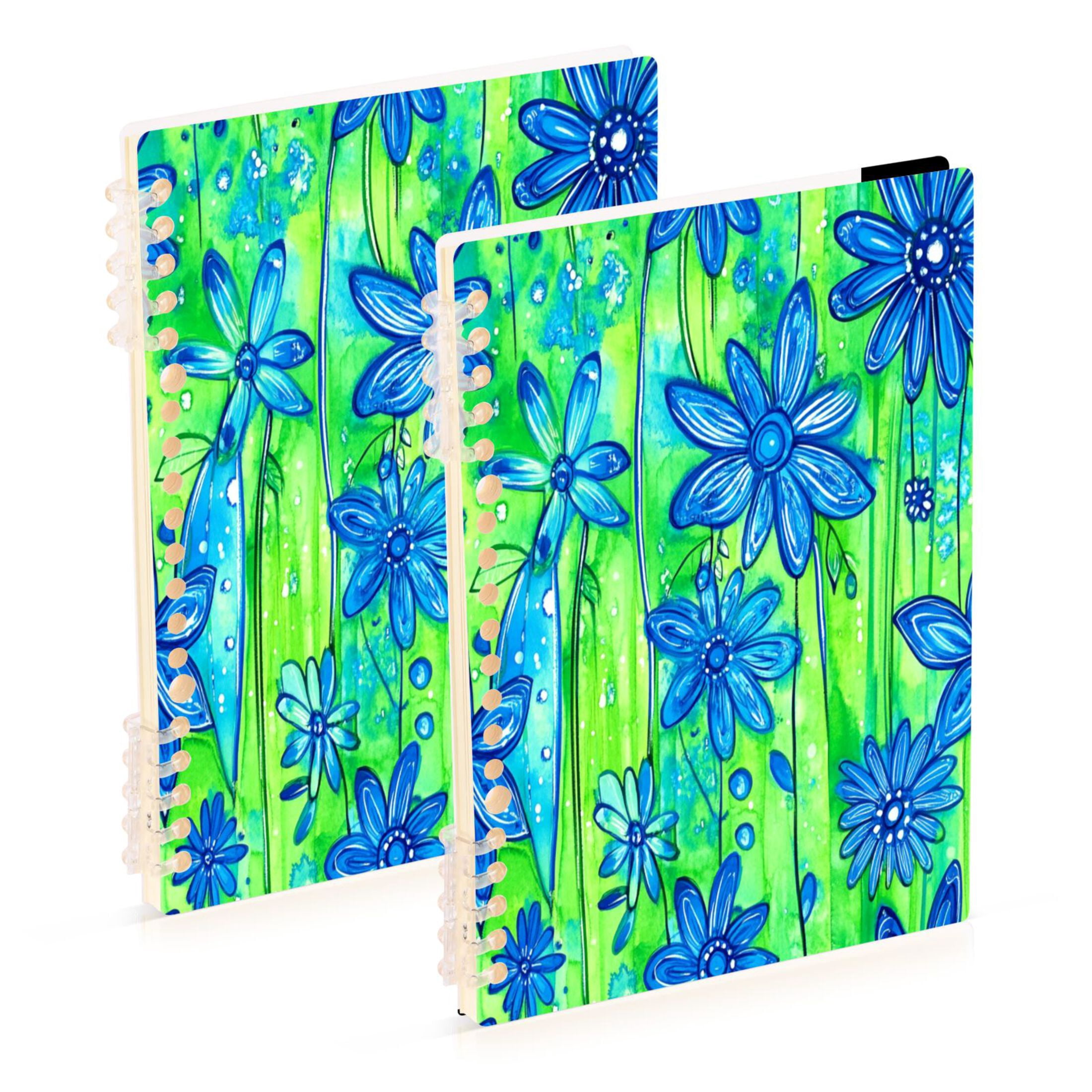 Blue Flower Delight 2-Piece A5 PP Notebooks, Adjustable Rings, 80g ...