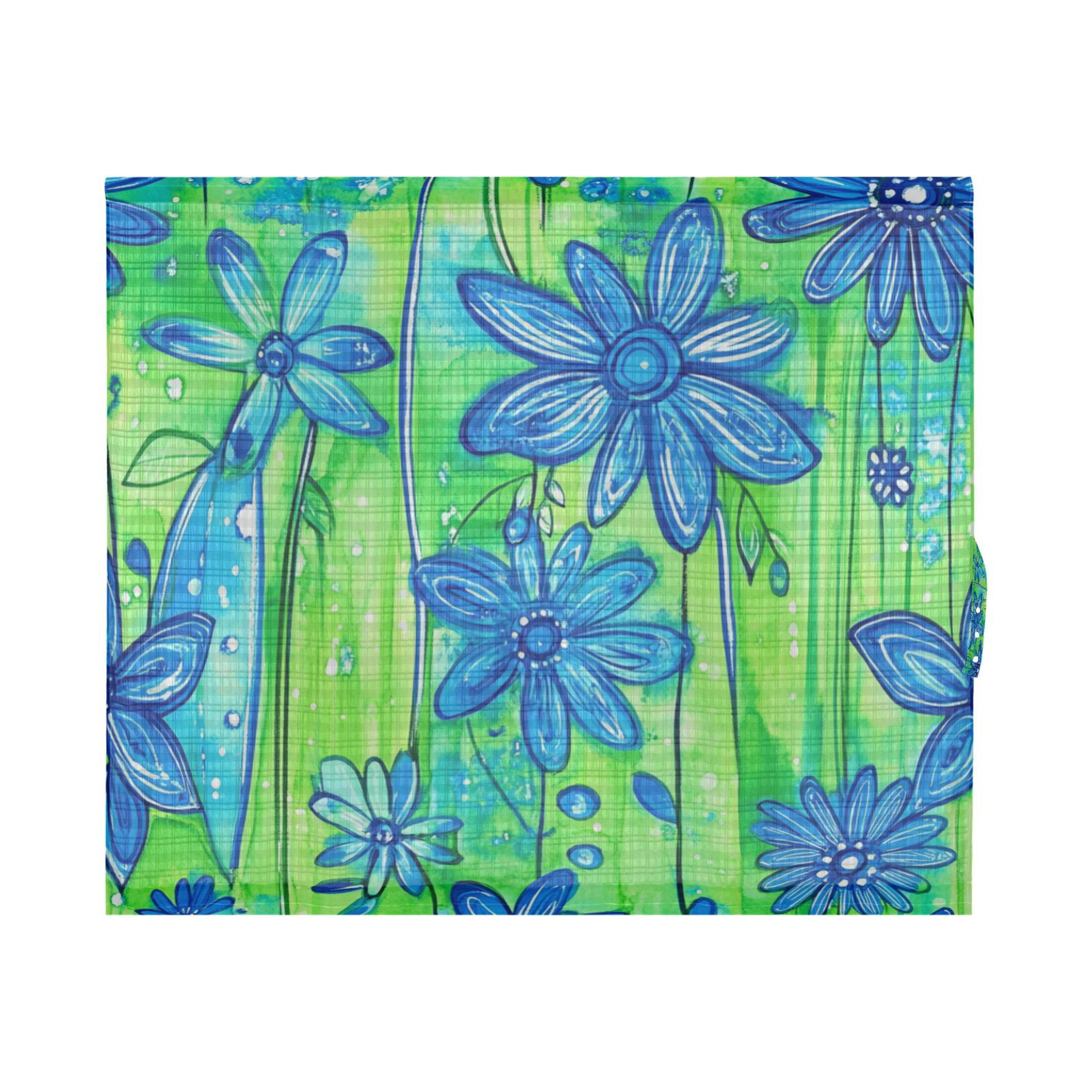 Blue Flower Delight Door Panels 25x72in Breathable Mesh Privacy UV ...