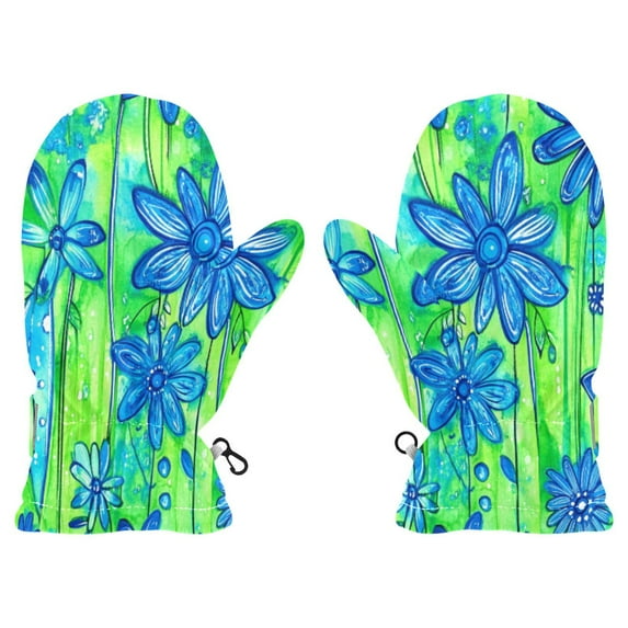 Blue Flower Delight Witch Cauldron Pattern Cold Weather Mittens Cozy ...