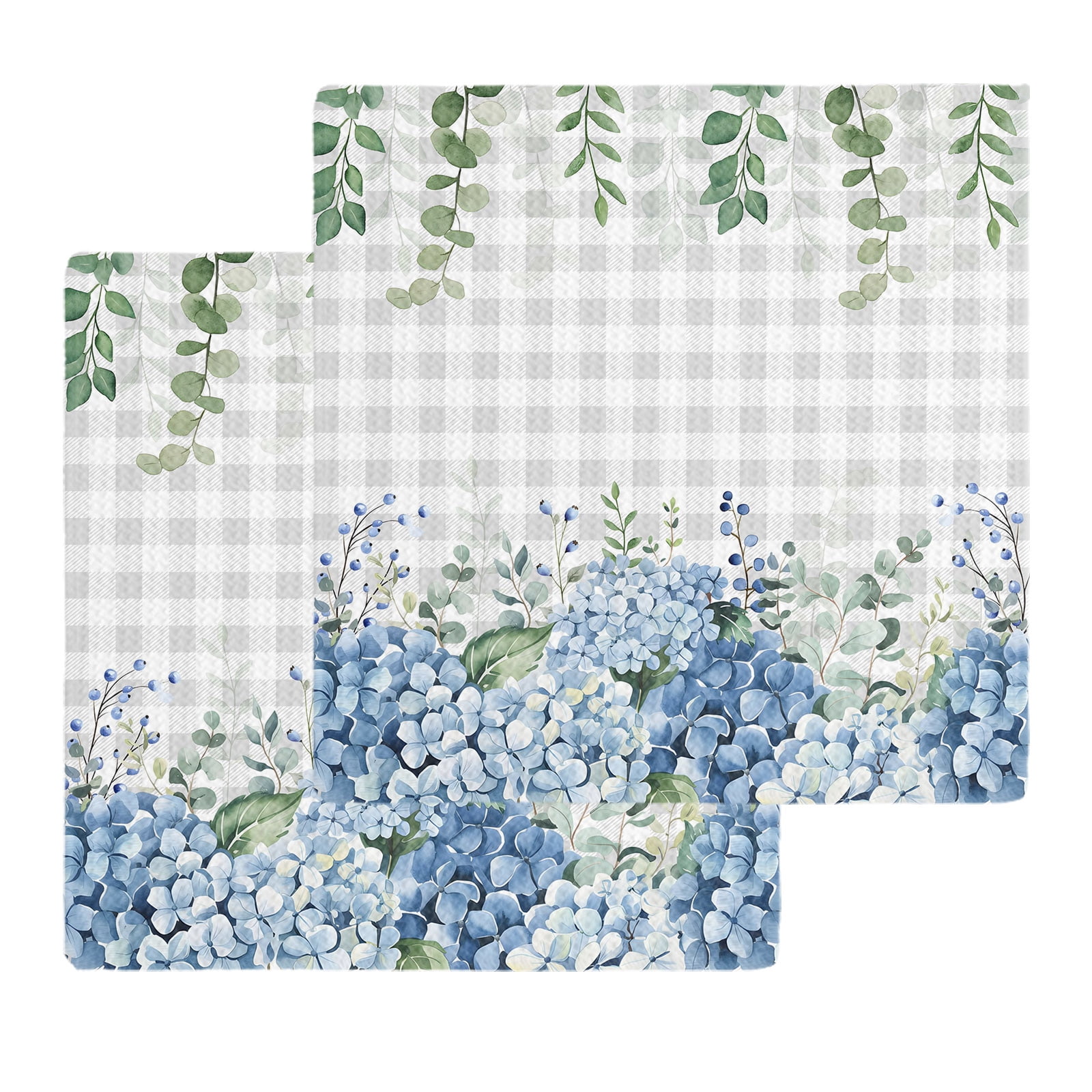 Blue Flower Dish Towels Set, Waffle Weave Kitchen Towels 2 Pieces, Grey ...