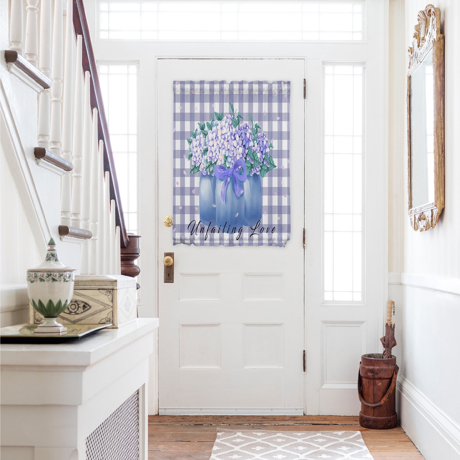 Blue Flower, Door Curtains for Door Window, French Sidelight Front Back ...