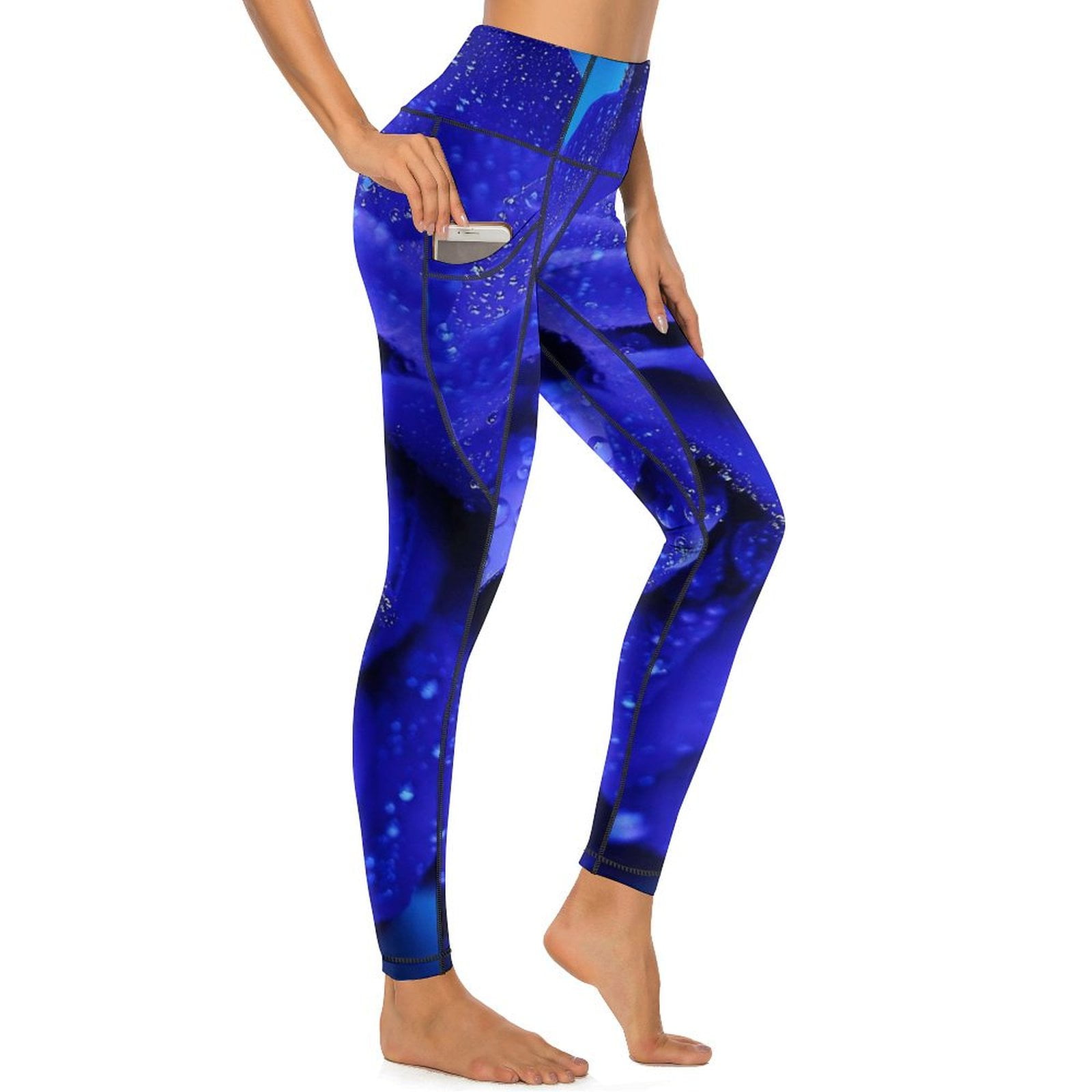 Blue Flower Dots Leggings Sexy Retro Floral Workout Yoga Pants High Waist Stretch Sport Legging ...