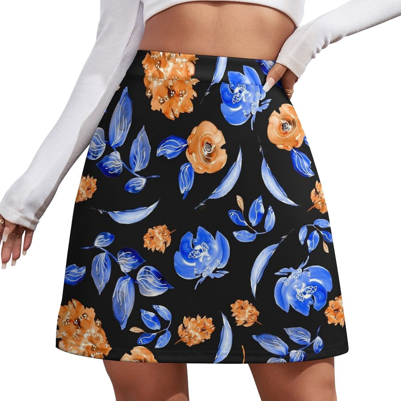 Blue Flower Dots Skirt Women Retro Floral Elegant Mini Skirts Summer ...