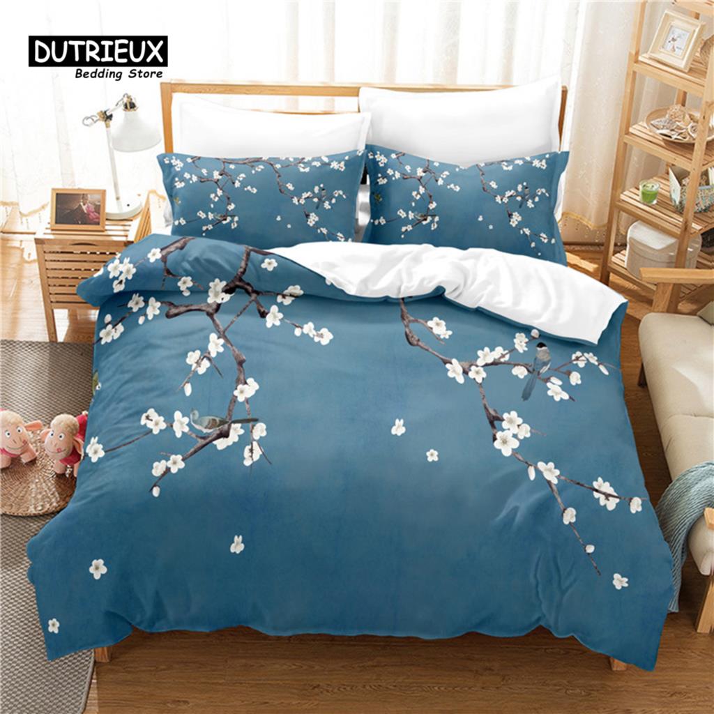 Blue Flower Duvet Cover Set Fashion Bedding Set Soft Comfortable ...