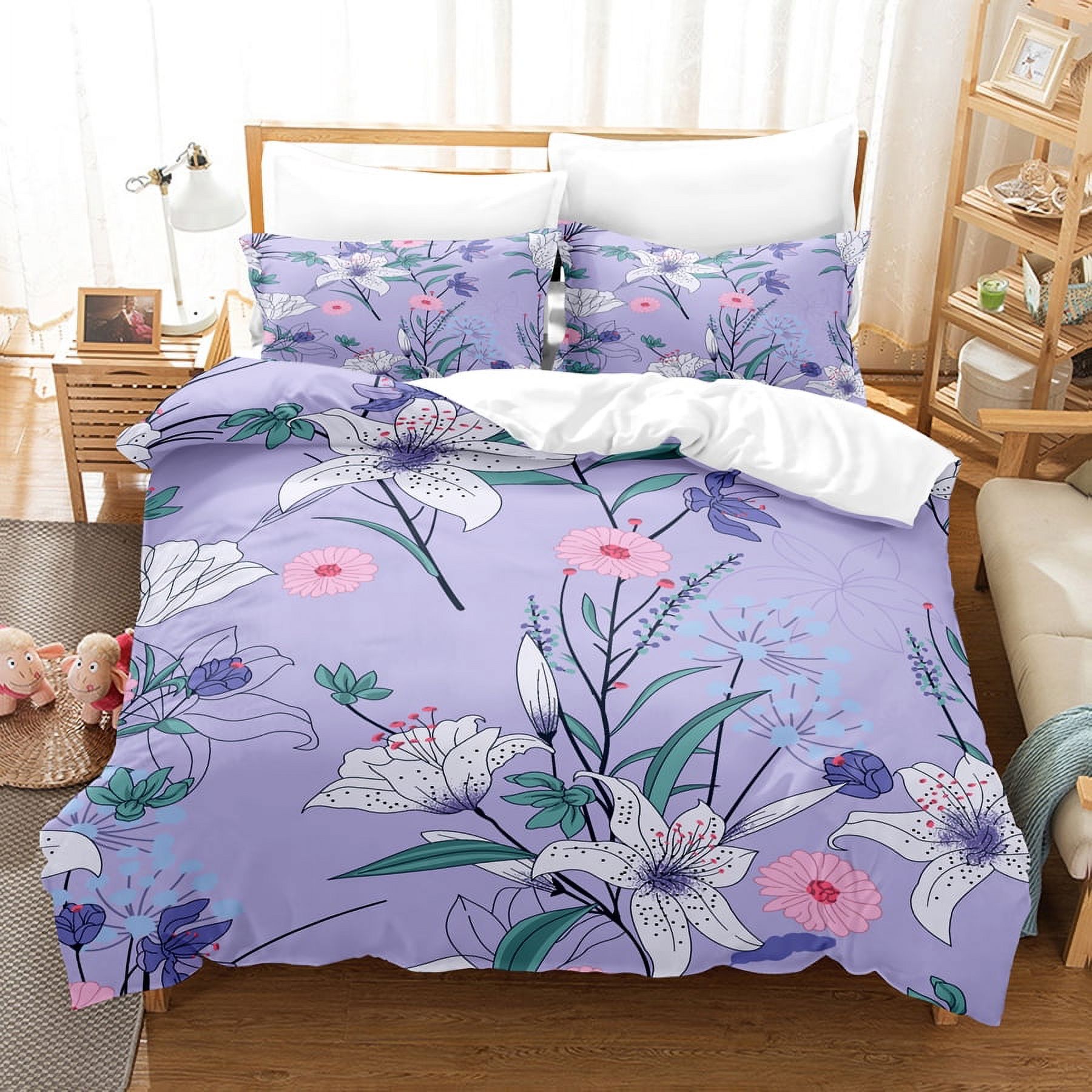 Blue Flower Duvet Cover Size With Zipper Pillowcase 3D Floral Bedding ...