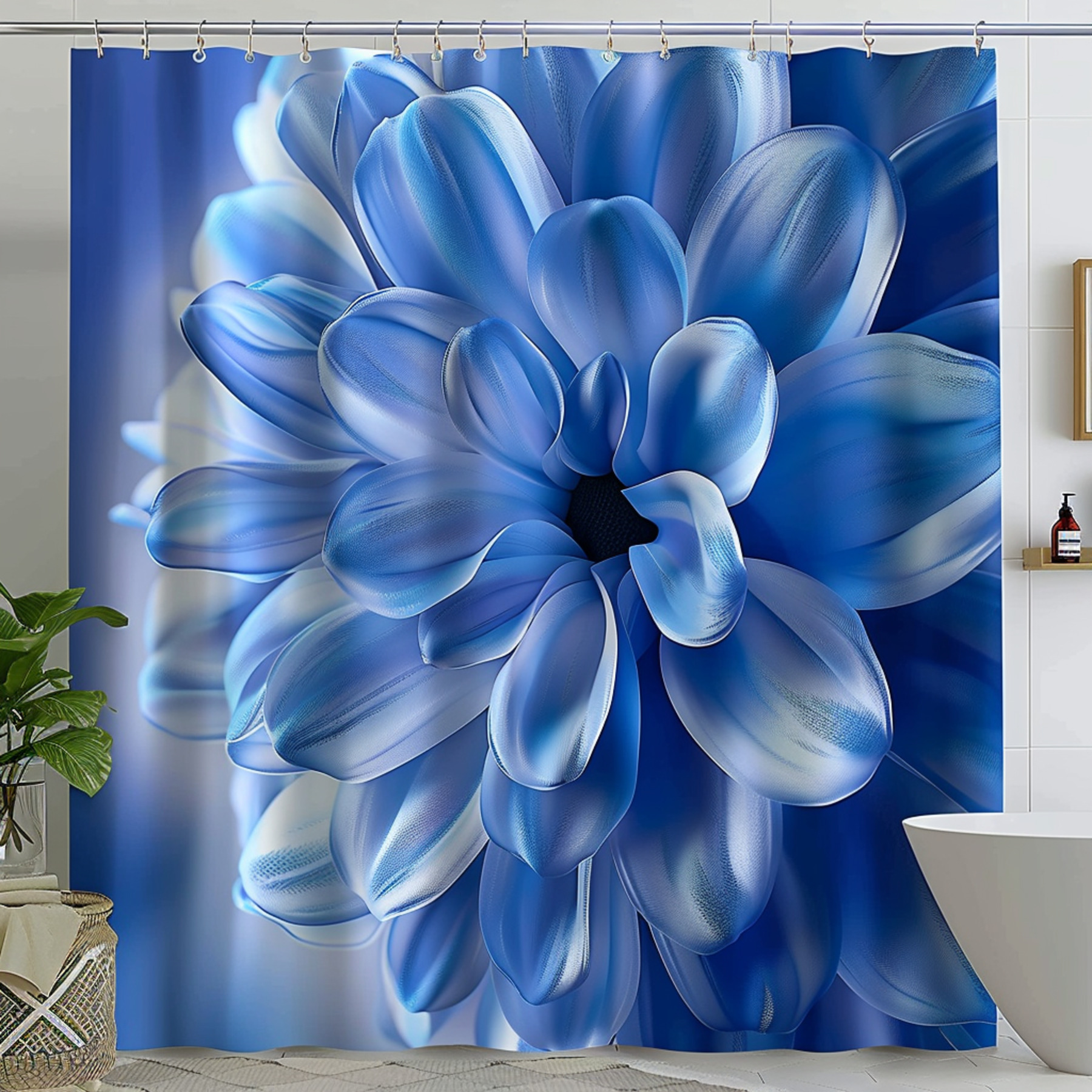 Blue Flower Effect Shower Curtain Ultra Large Flowers EyeCatching ...