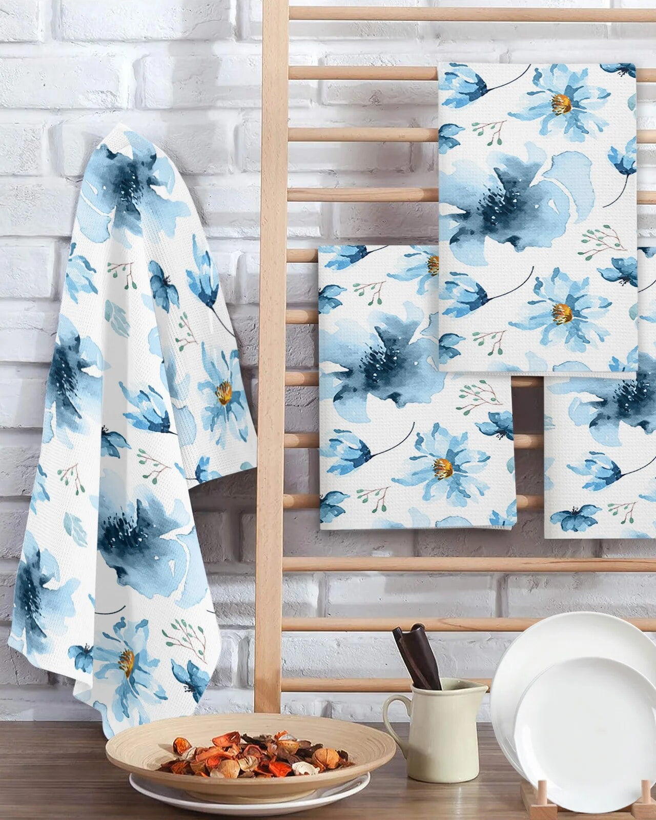 Blue Flower Farmhouse Village Kitchen Cleaning Cloth Towel Waffle Towel ...