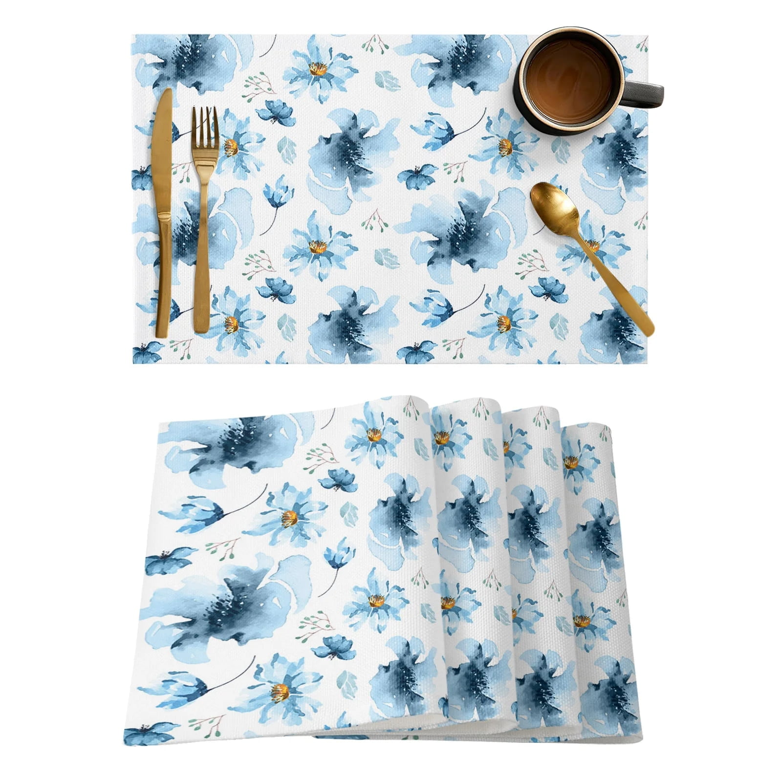 Blue Flower Farmhouse Village Placemat for Dining Table Tableware Mats ...