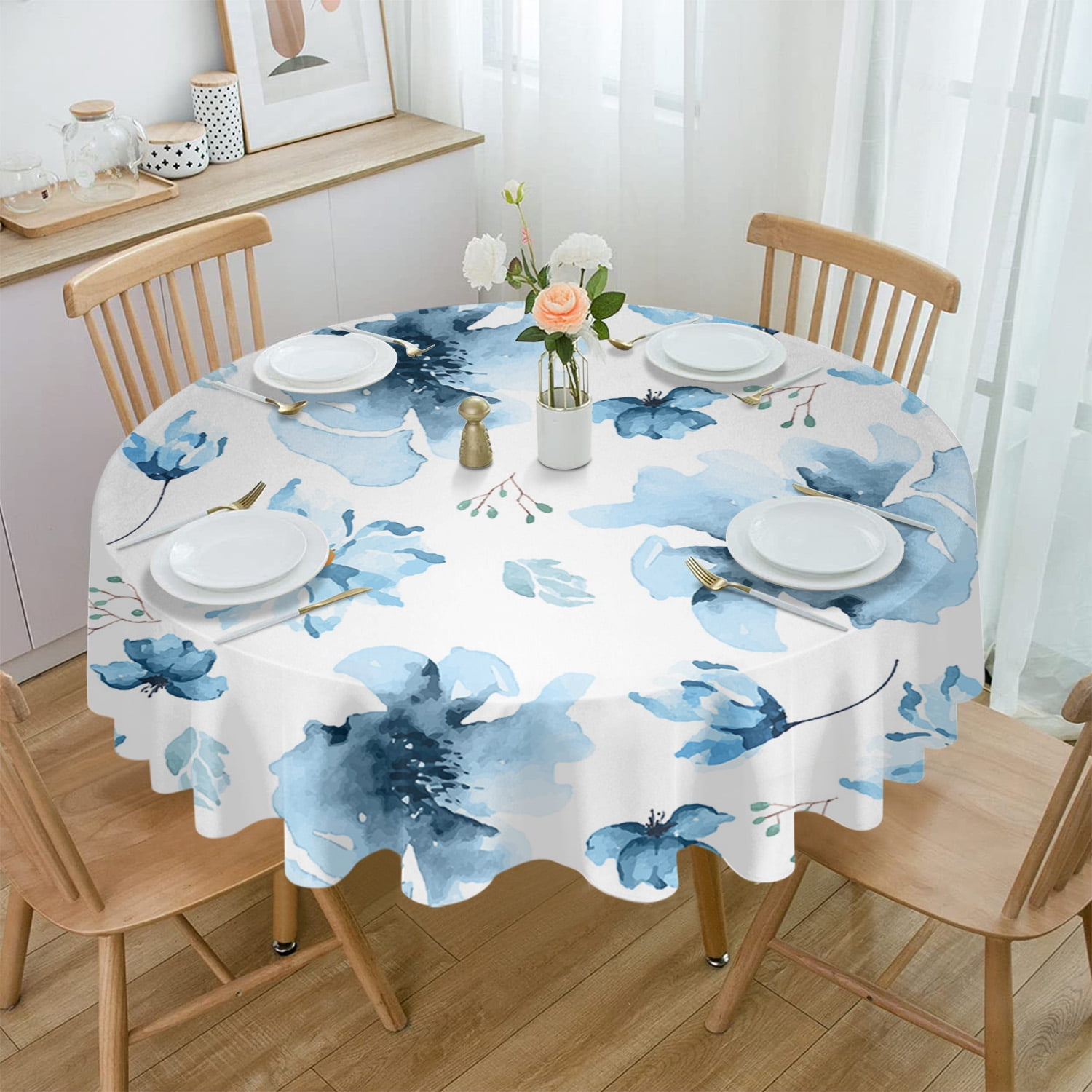 Blue Flower Farmhouse Village Waterproof Tablecloth Tea Table ration ...