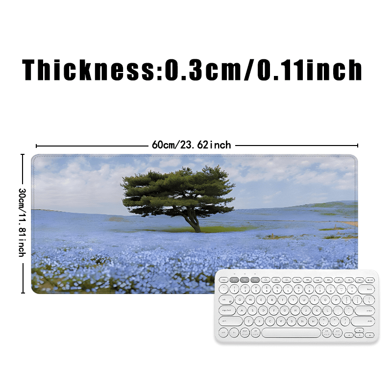 Blue Flower Field Pine Tree Mouse Pad 31.5x11.82 inches Rubber Desk ...