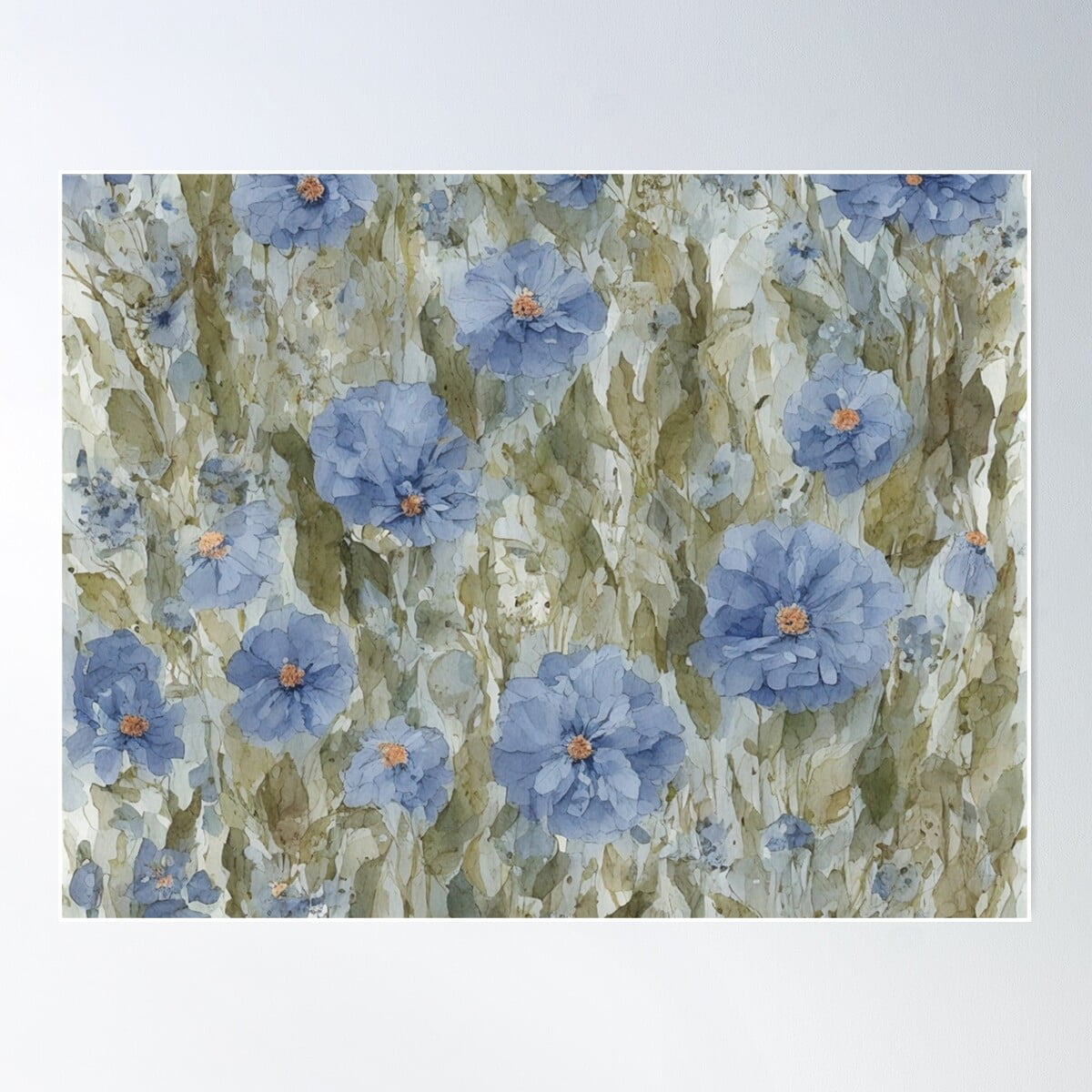 Blue Flower Field Poster Wall Art, Modern Wall Decor For Living Room ...