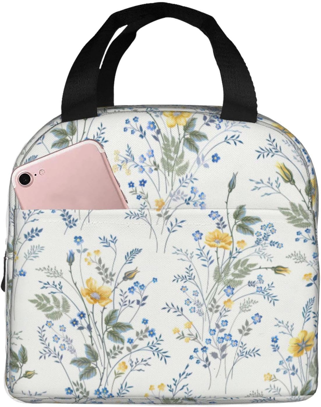 Blue Flower Floral Pattern Roses Print Lunch Bag Portable Lunch Bag ...