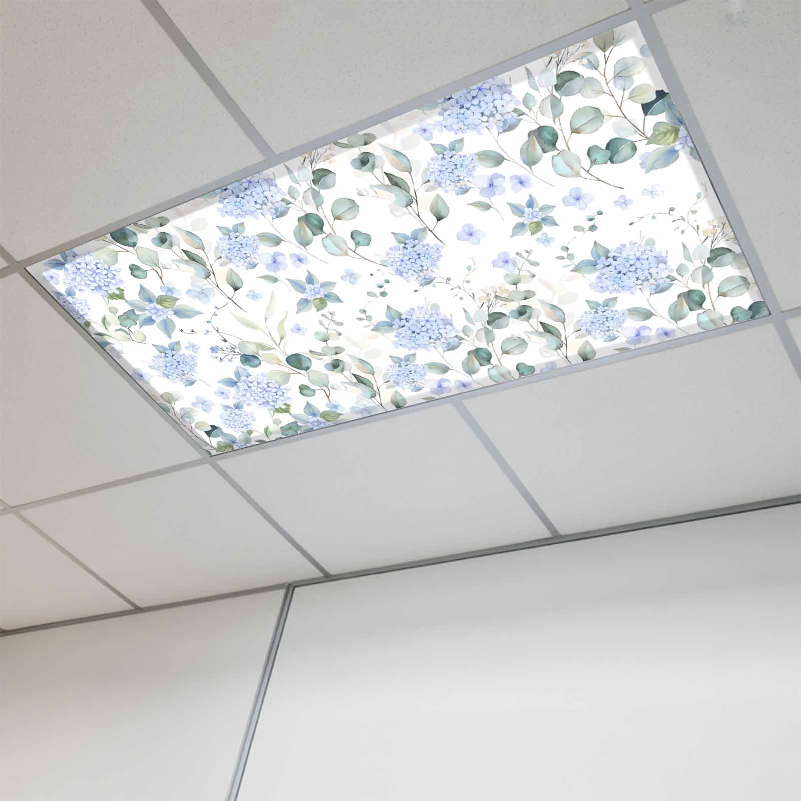 Blue Flower Fluorescent Light Covers, Sage Green Eucalyptus Leaf ...