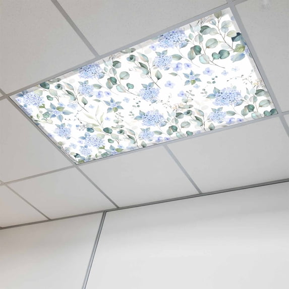 Blue Flower Fluorescent Light Covers, Sage Green Eucalyptus Leaf ...