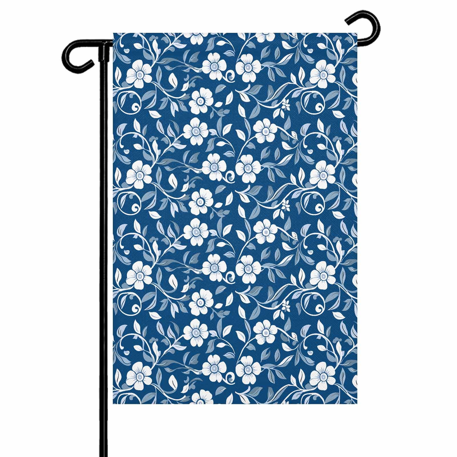 Blue Flower Garden Flag 12x18 Inch Country Retro Pastoral Floral Leaf ...