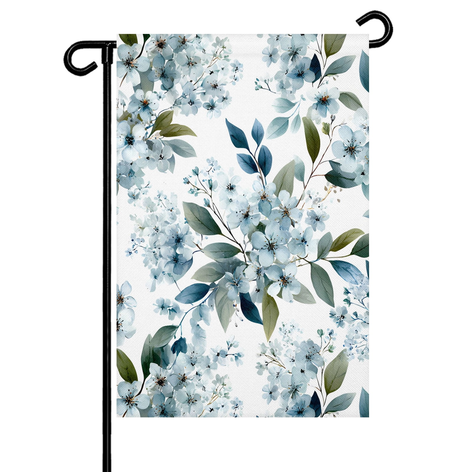 Blue Flower Garden Flag 12x18 Inch Watercolor Spring Blue Floral Green ...