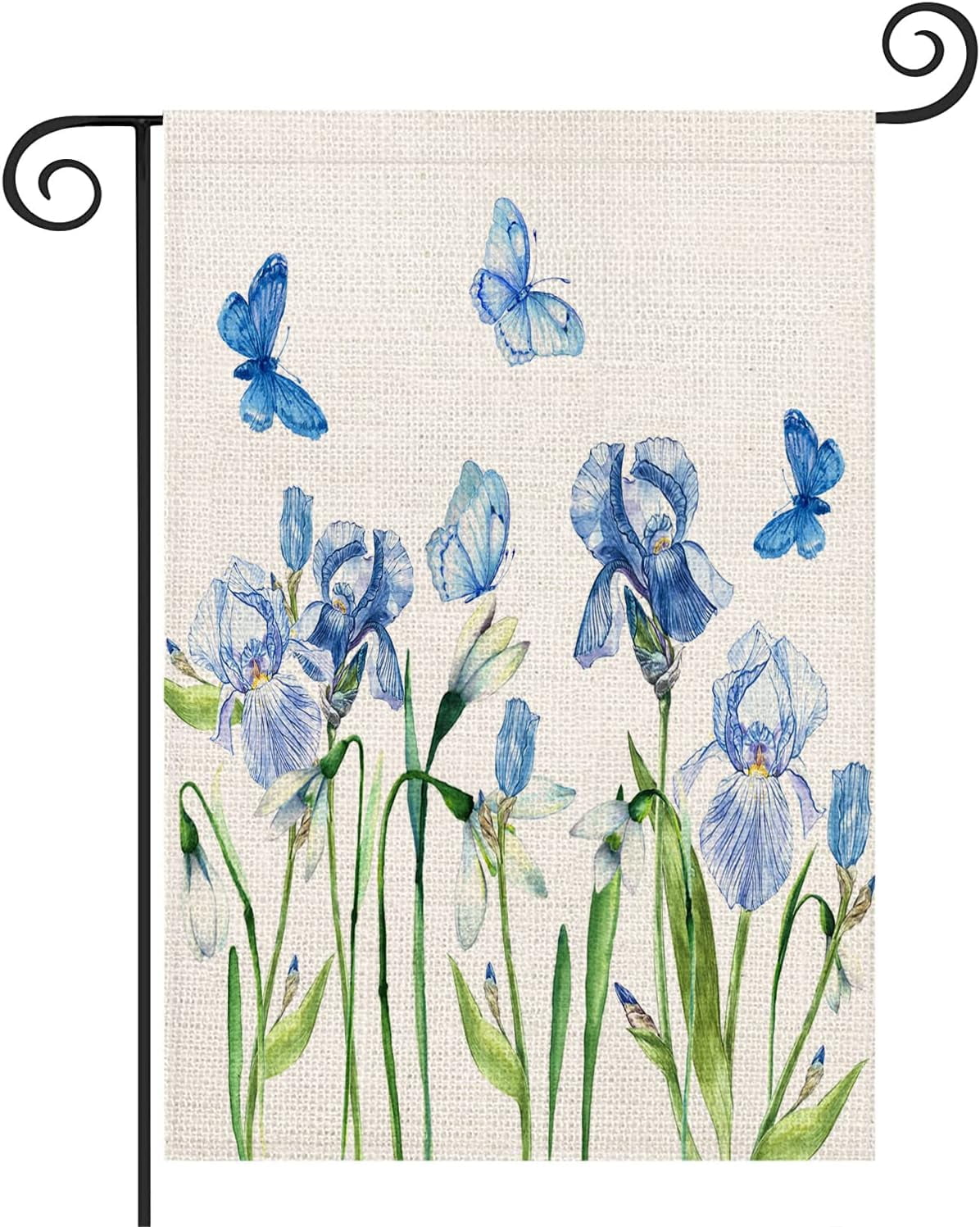 Blue Flower Garden Flag Vertical Double Sided Spring Floral Butterfly ...