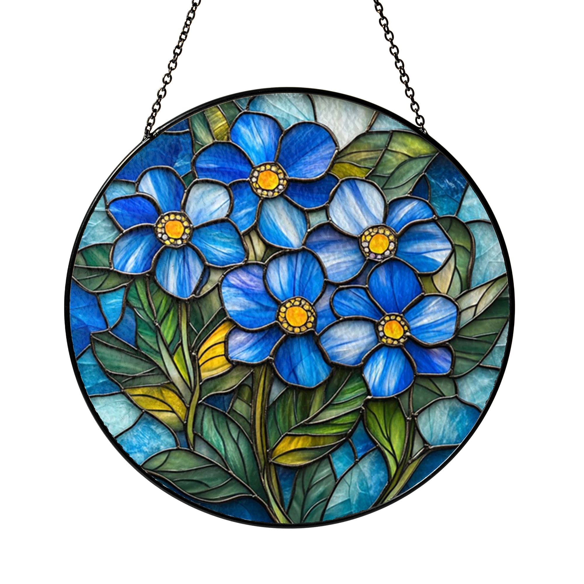 Blue Flower Glass Style Suncatcher Window Hanging, Forget Me Not Floral ...