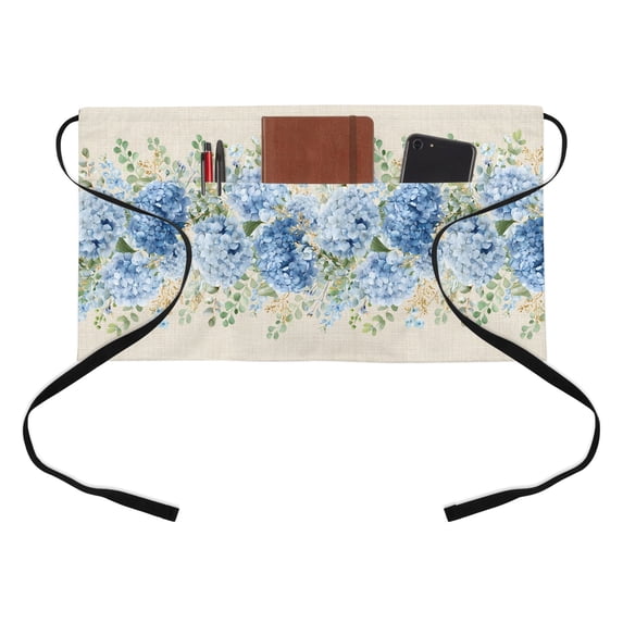 Blue Flower Half Waist Apron Summer Country Hydrangea Floral Linen ...