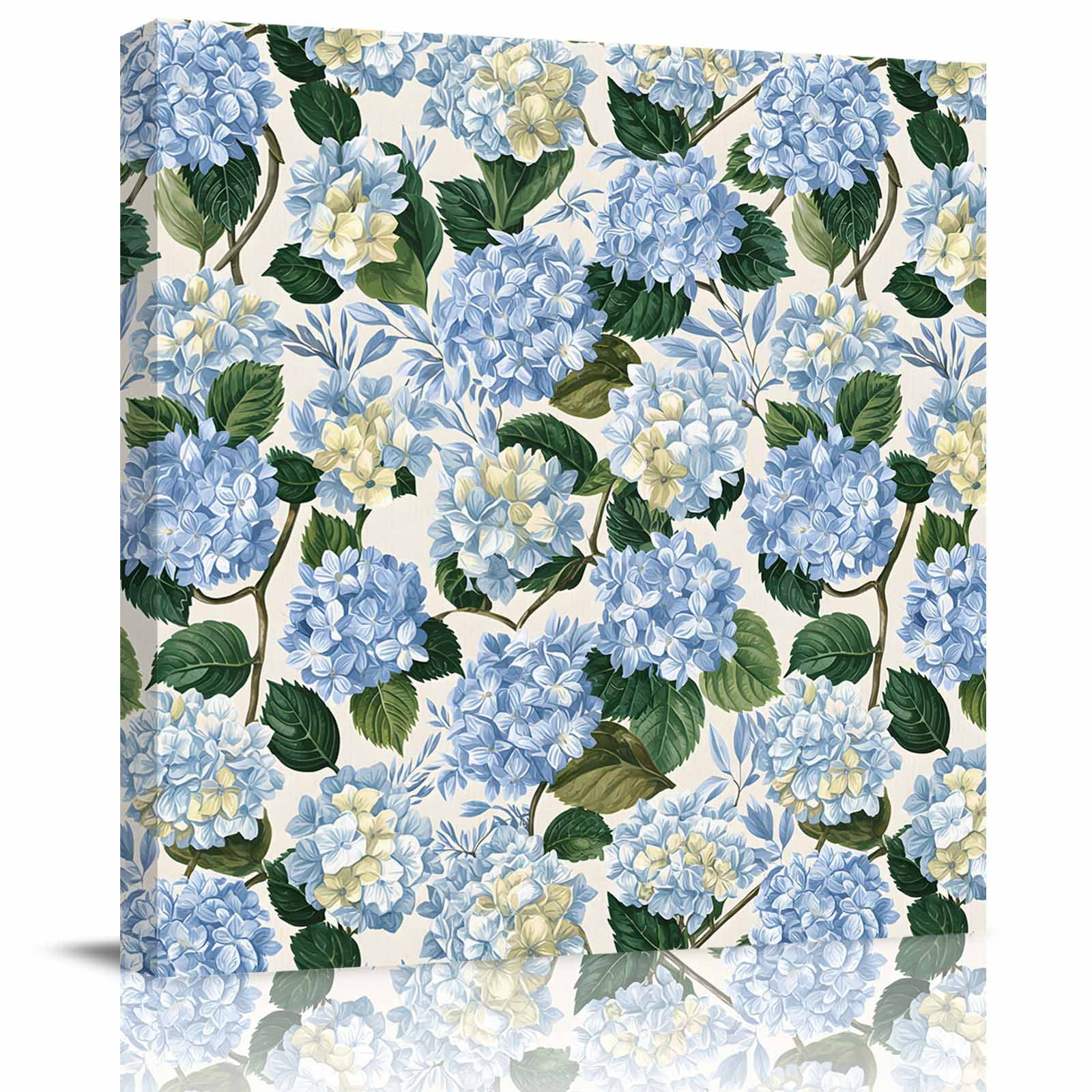 Blue Flower Hydrangea Green Leaf Canvas Artwork Painting Art ...
