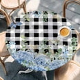 Blue Flower Hydrangeas Butterfly Round Fitted Tablecloth with Elastic ...