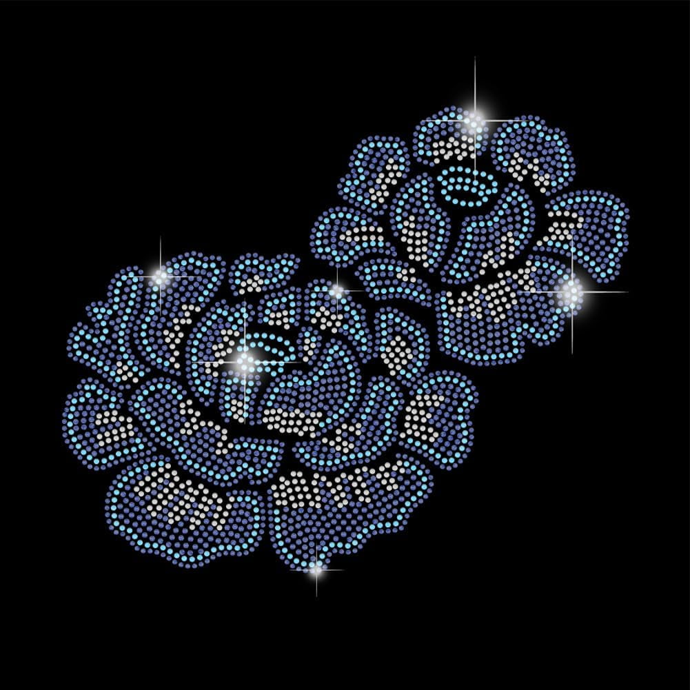 Blue Flower Iron on Rhinestones Transfer Bling Glass Rhinestone Decals ...