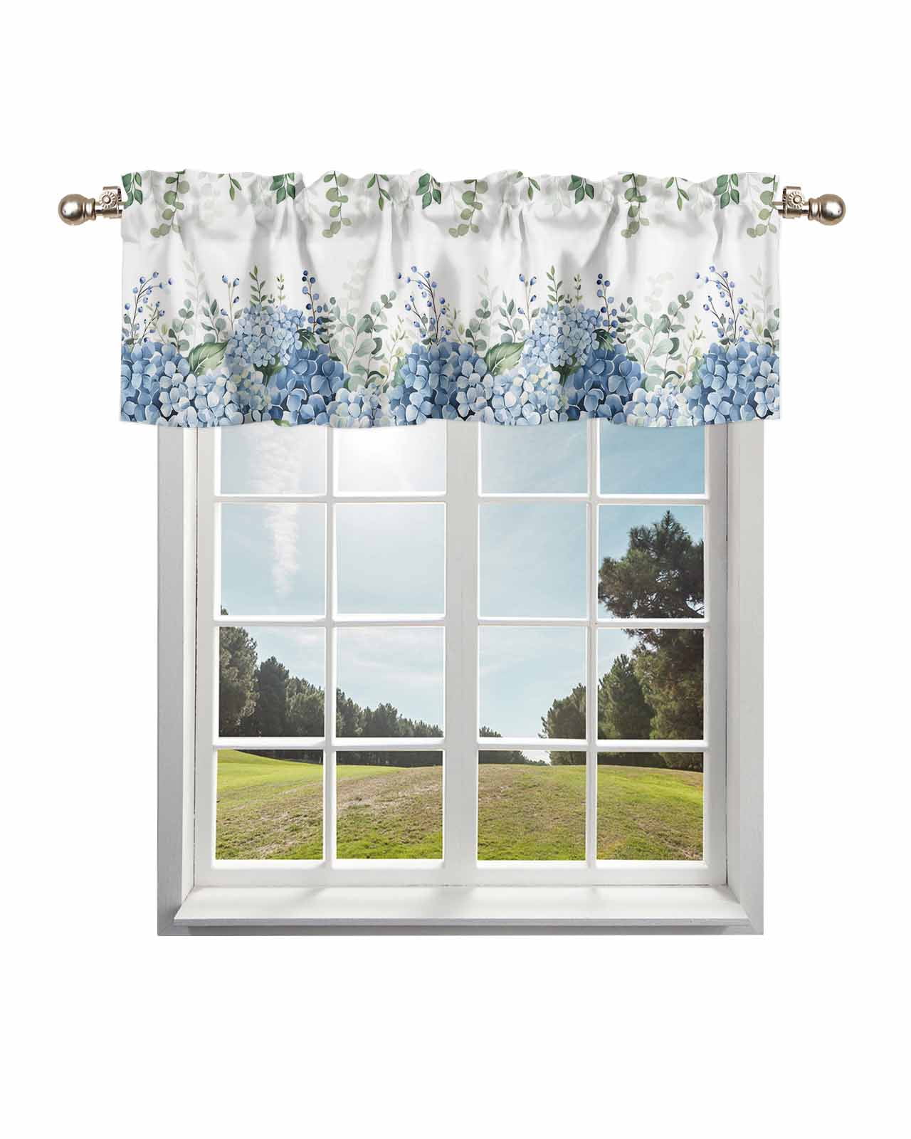 Blue Flower Kitchen Curtain Valances for Windows Farmhouse Short ...