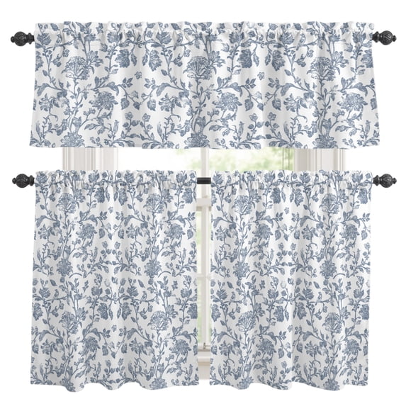 Blue Flower Kitchen Curtains, Kitchen Curtains and Valances Set of 3 ...