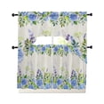 Blue Flower Kitchen Curtains Set for Windows 3 Piece Cafe Curtains 36 ...