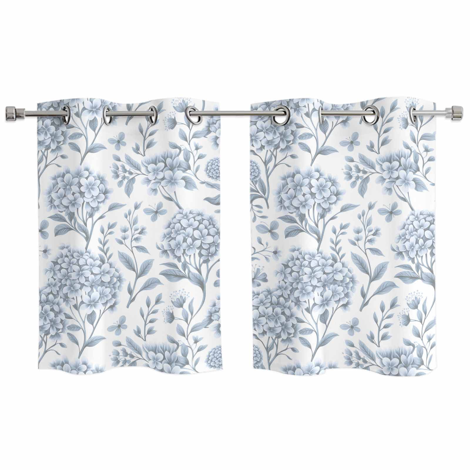 Blue Flower Kitchen Curtains Small Short 39 Inch Length, Botanical ...