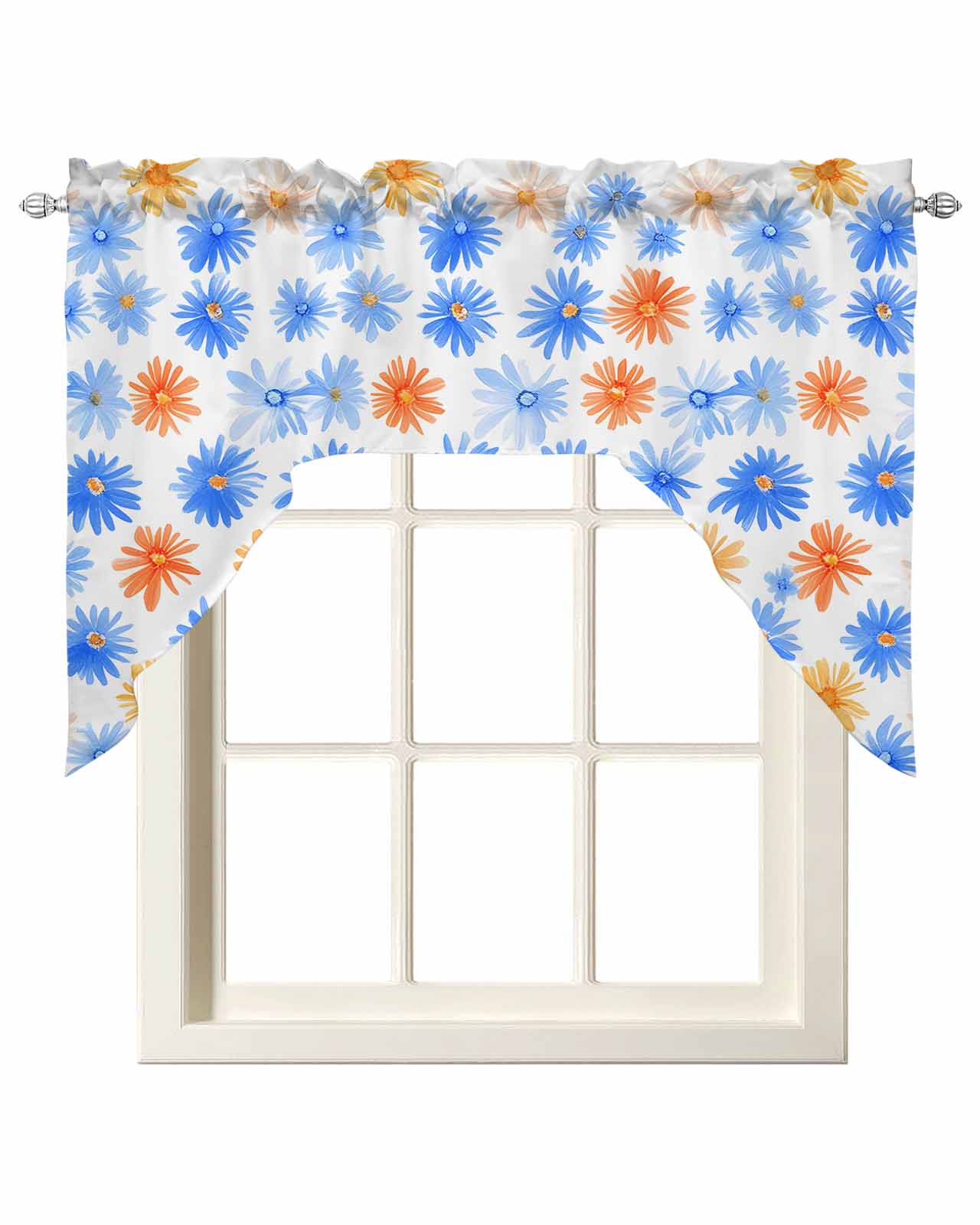 Blue Flower Kitchen Curtains Swag Valance for Windows/Bathroom/Cafe ...