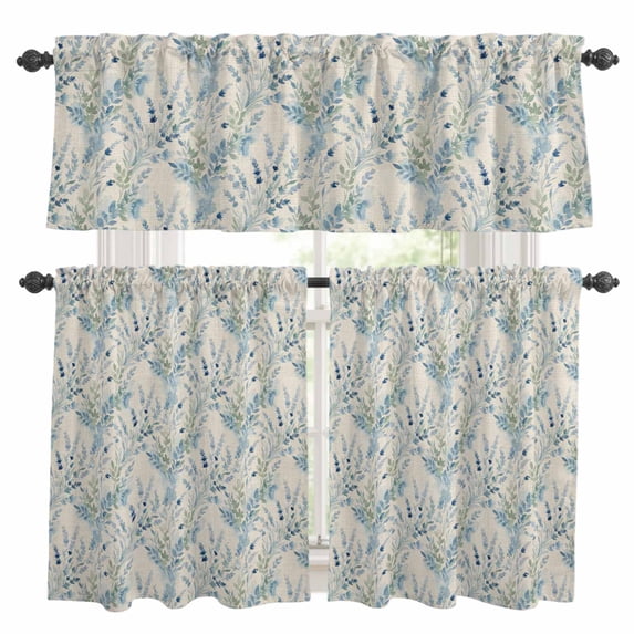 Blue Flower Kitchen Curtains and Valances Set, Summer Country Blue ...