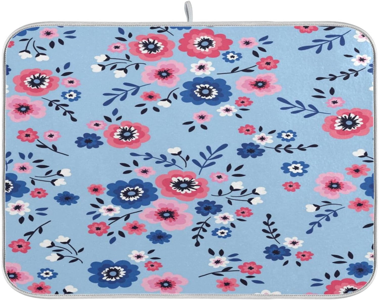 Blue Flower Kitchen Dish Drying Mat, 16'' x 18'' Super Absorbent Dish ...