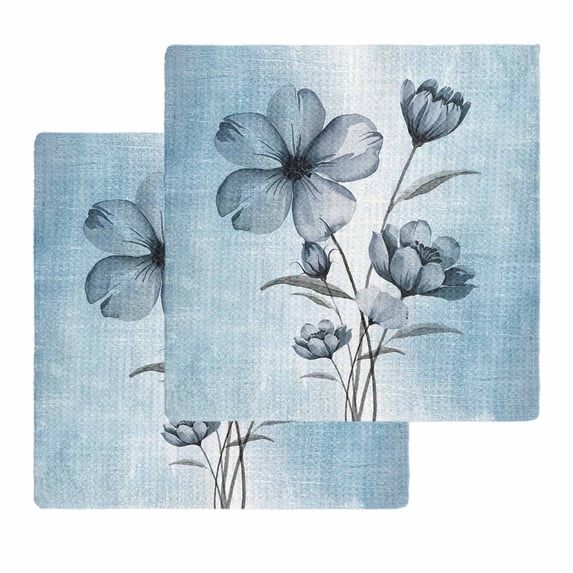 Blue Flower Kitchen Dish Towels for Drying Dishes Set of 2, Retro ...
