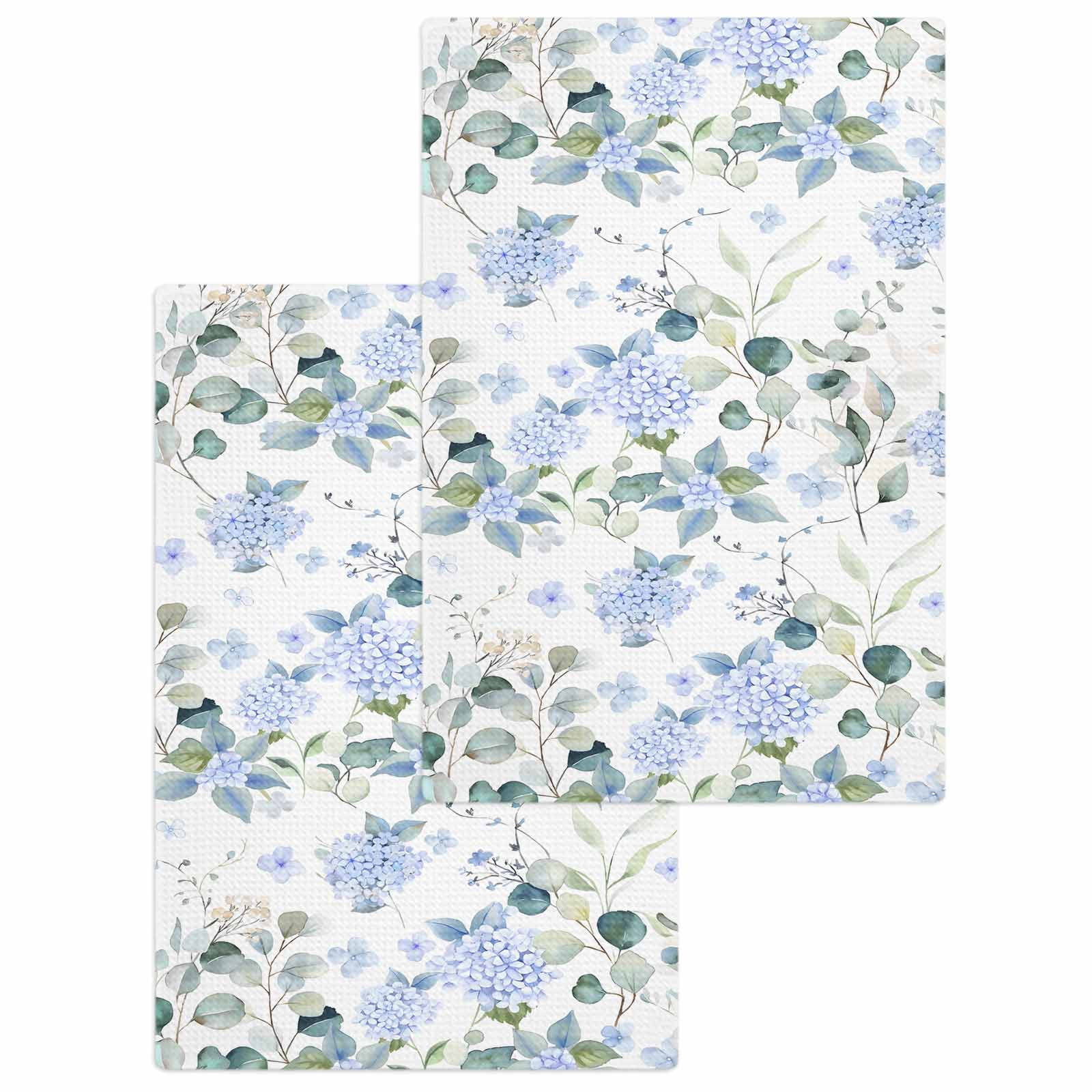 Blue Flower Kitchen Dish Towels for Drying Dishes Set of 2, Sage Green ...