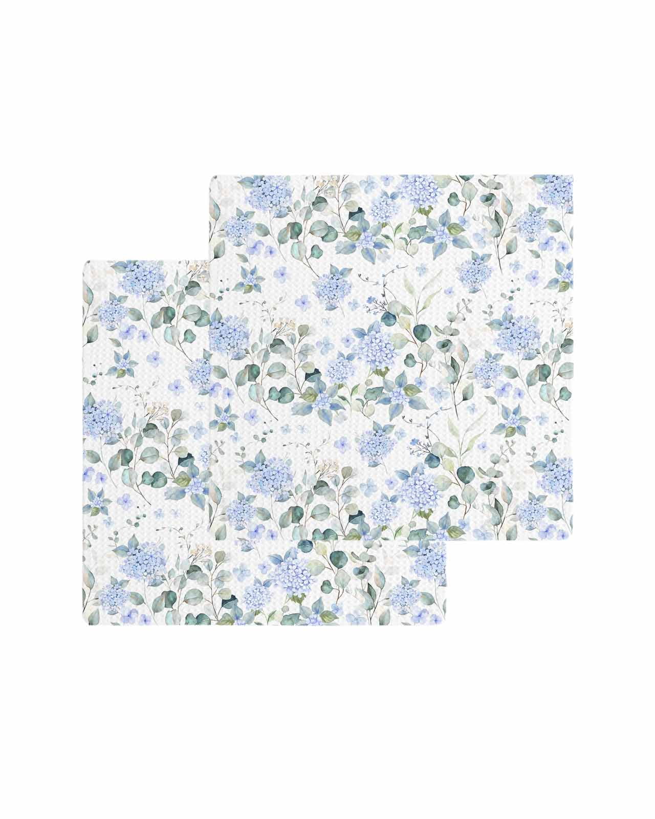 Blue Flower Kitchen Dish Towels for Drying Dishes Set of 2, Sage Green ...