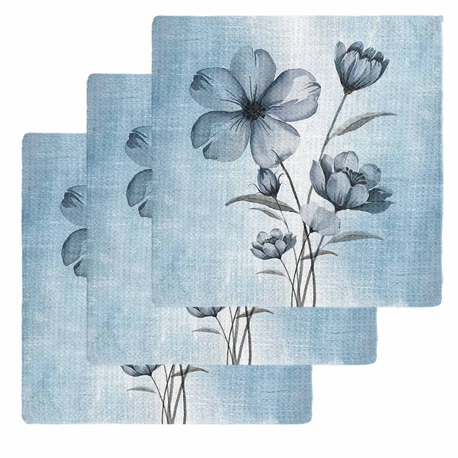 Blue Flower Kitchen Dish Towels for Drying Dishes Set of 3, Retro ...
