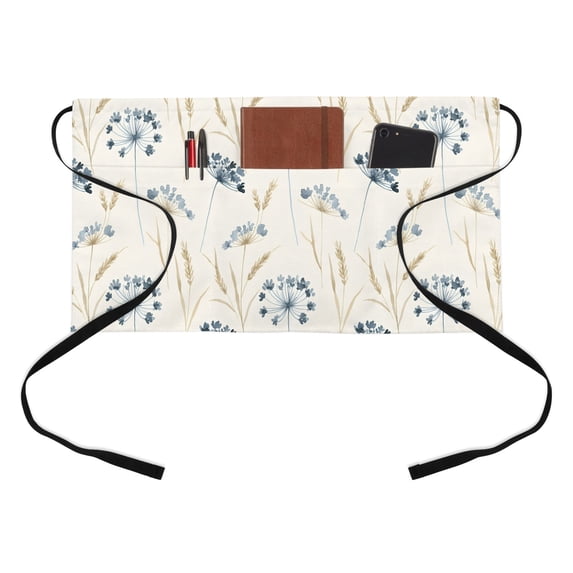 Blue Flower Kitchen Restaurant Half Waist Apron, Gold Wheat Country ...