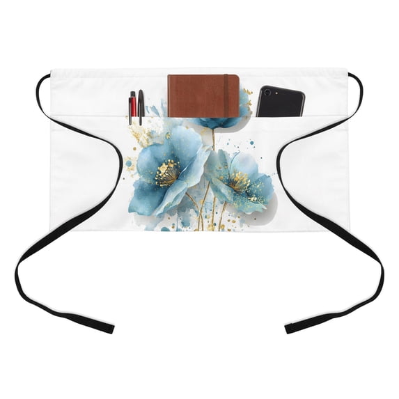 Blue Flower Kitchen Restaurant Half Waist Apron, Watercolor Floral ...