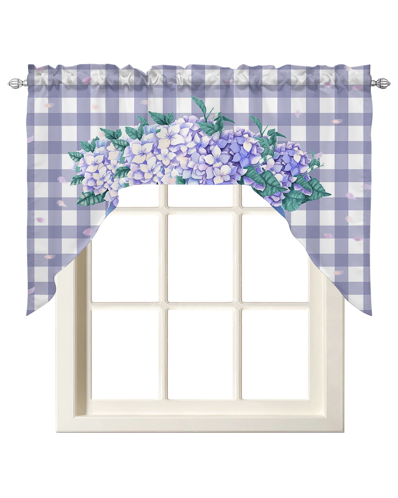Blue Flower, Kitchen Swag Valance for Window, Rod Pocket Short Kitchen ...