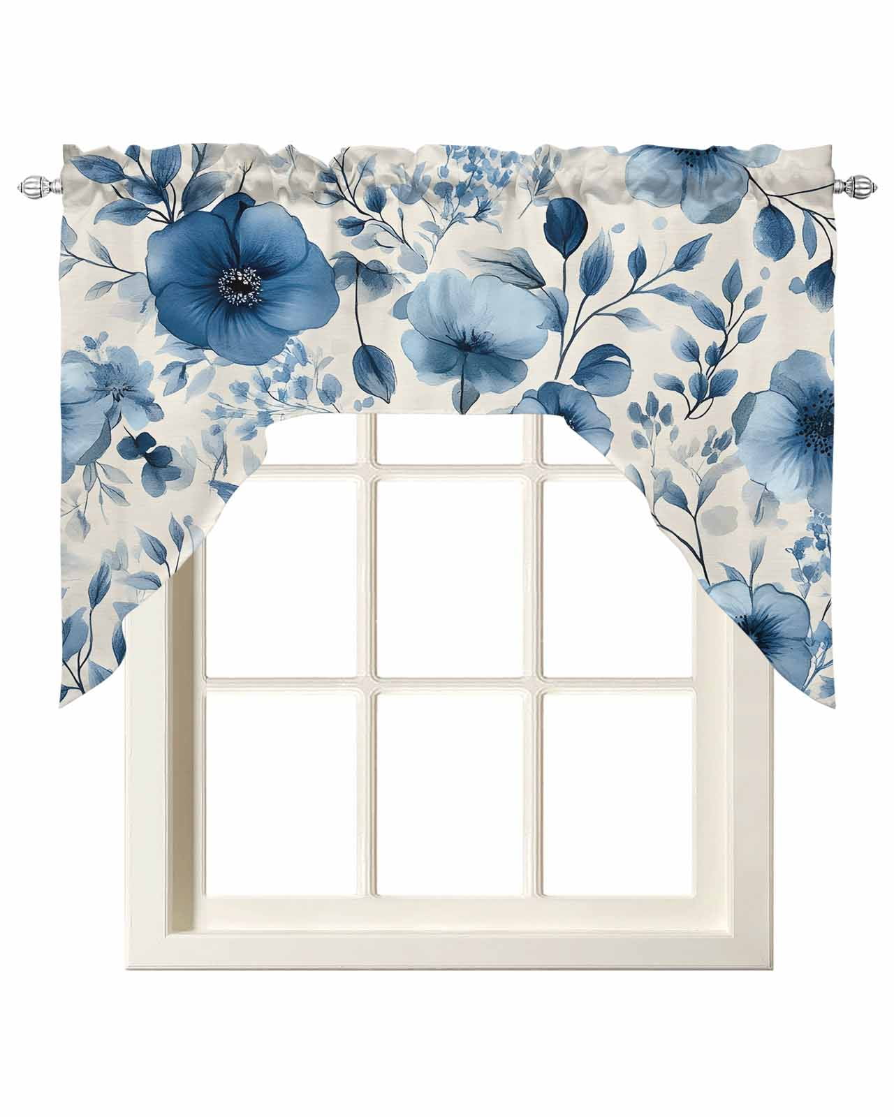 Blue Flower Kitchen Swag Valances for Windows, Spring Cottagecore ...