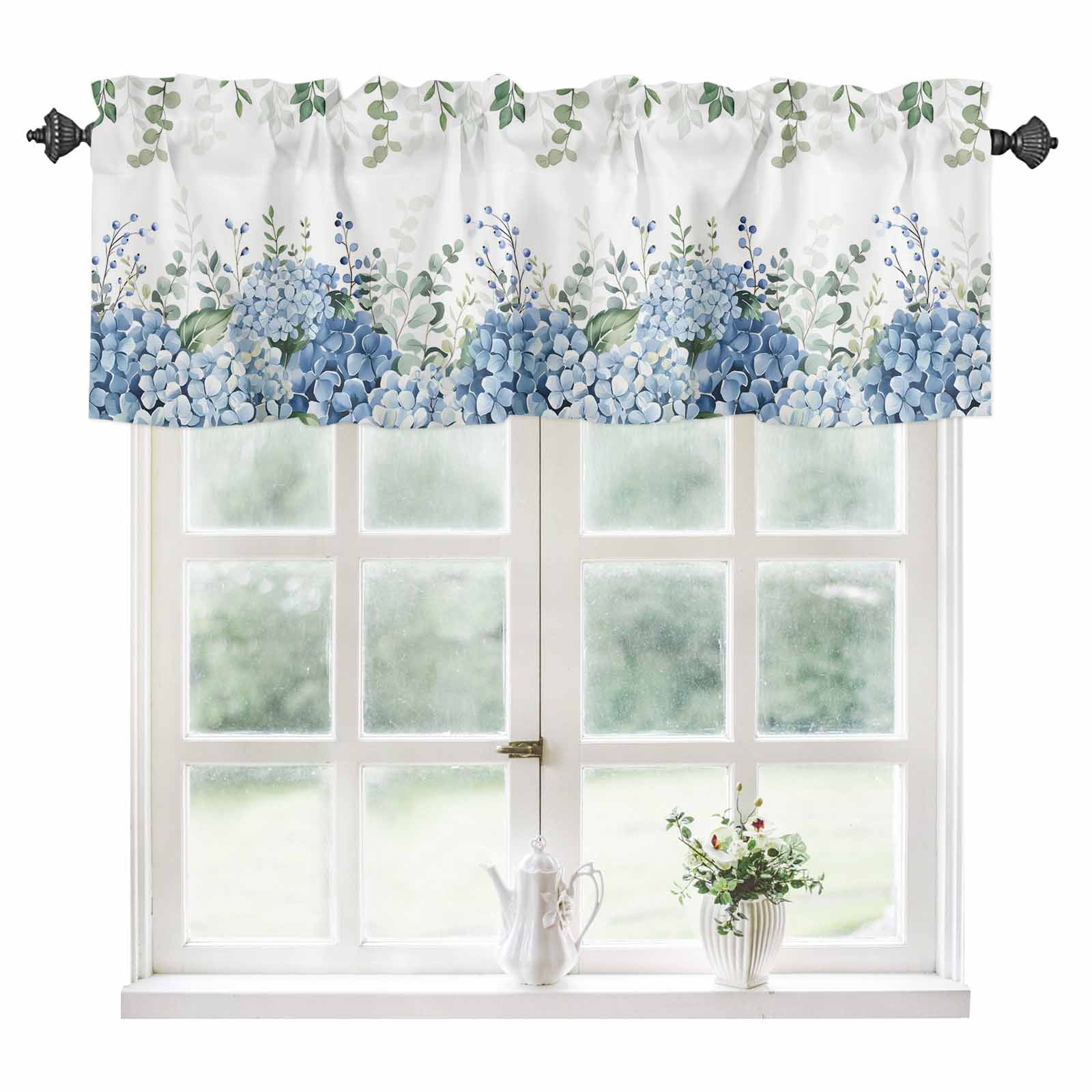 Blue Flower Kitchen Valances for Windows 42x18 Inch Kitchen Curtains ...